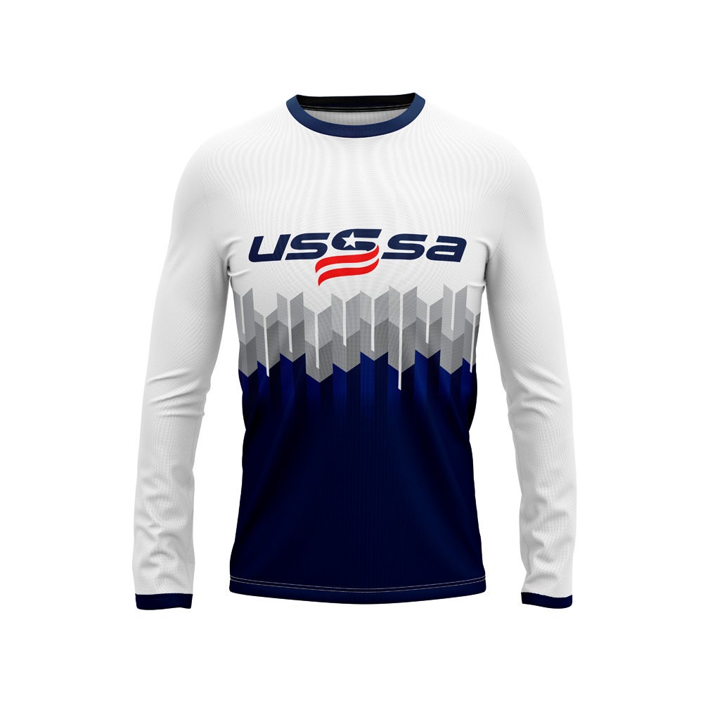2023 USSSA DRIP SHIRT WHITE/NAVY | Space Coast Complex Pro Shop