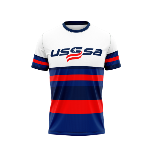 2022 THROWBACK USSSA SHIRT WHITE/NAVY/RED | Space Coast Complex Pro Shop